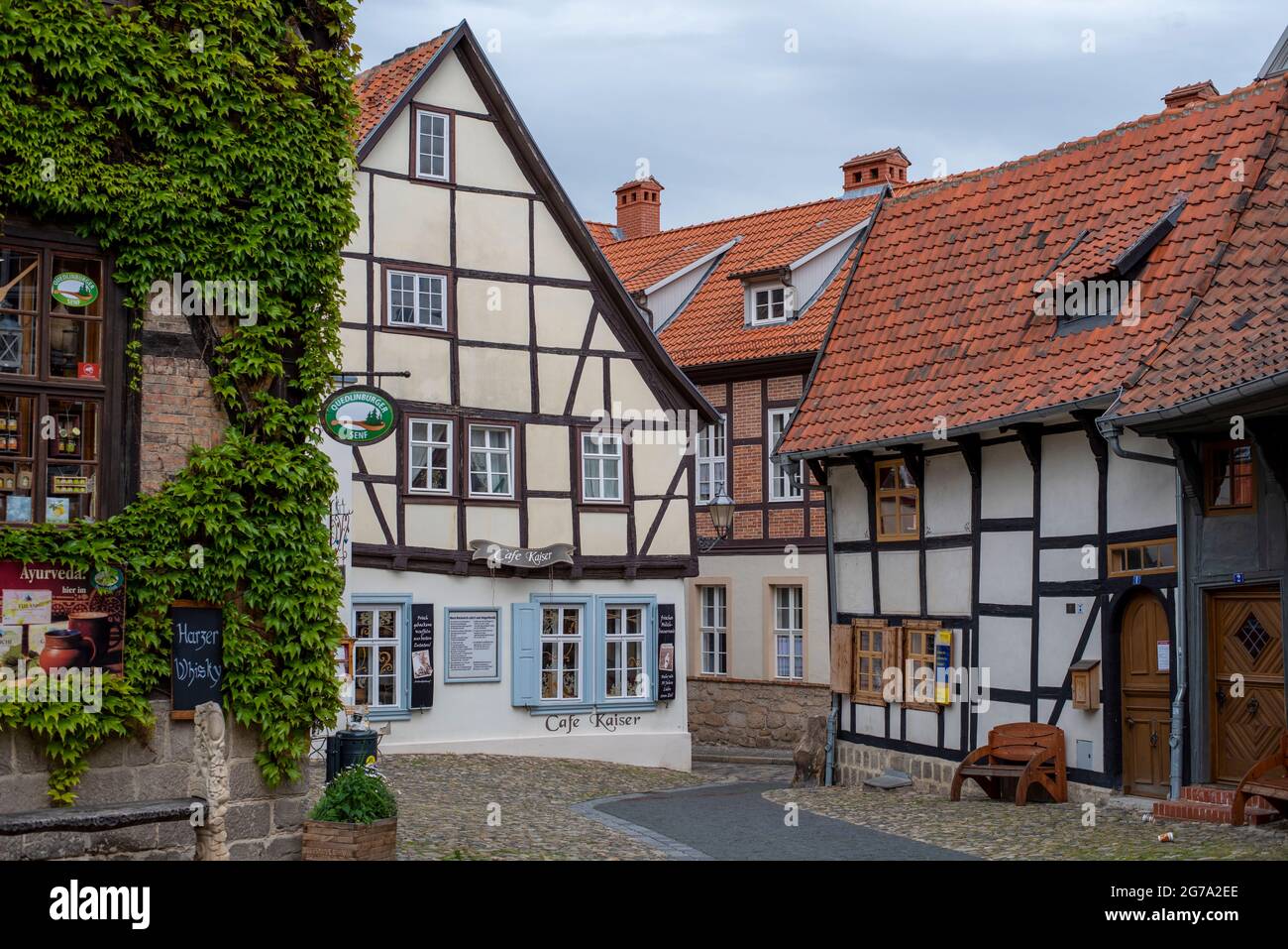 Germany, Saxony-Anhalt, Quedlinburg, historic half-timbered houses ...