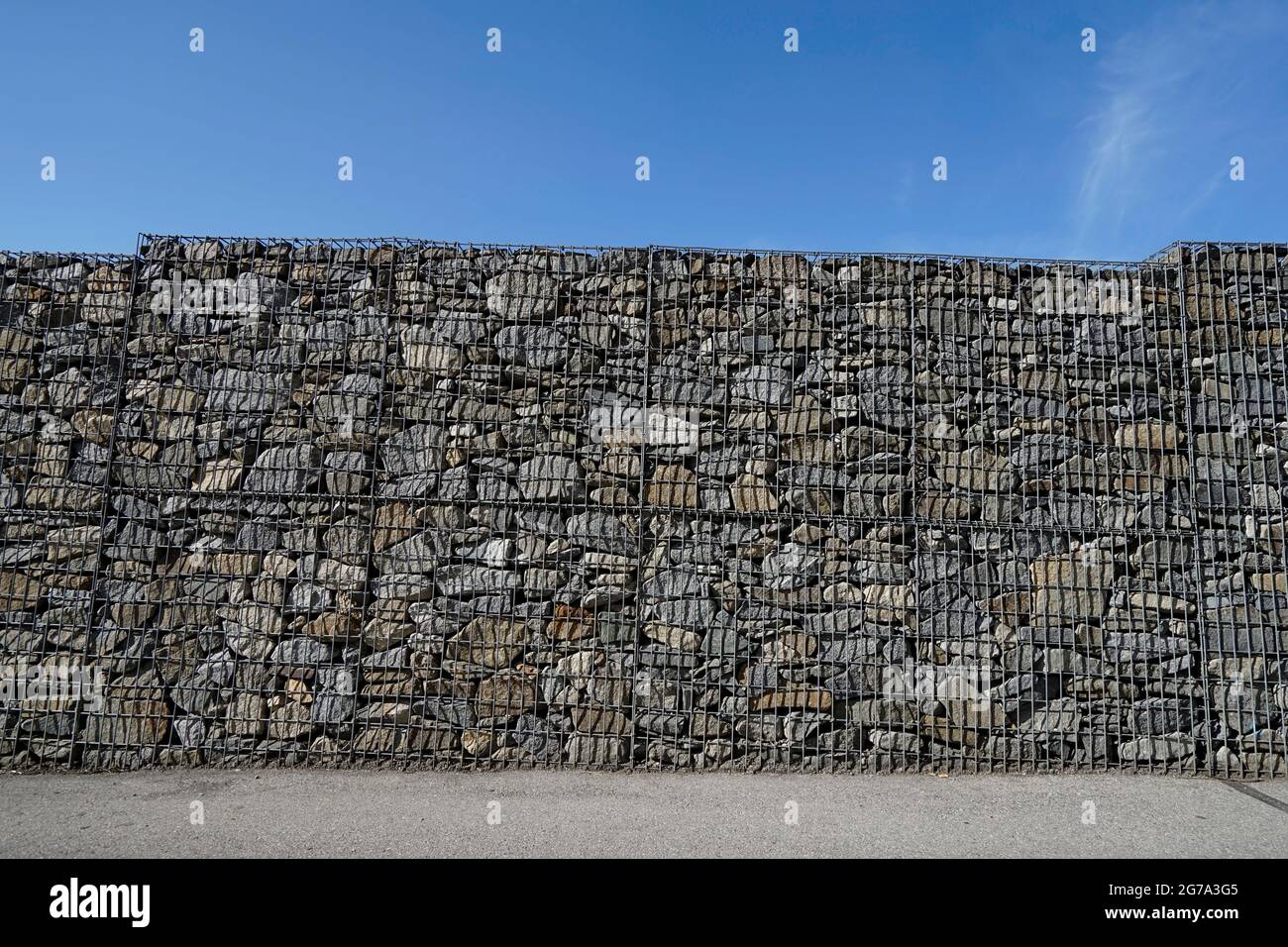 Germany, Bavaria, property line, gabion wall with rubble stones Stock ...