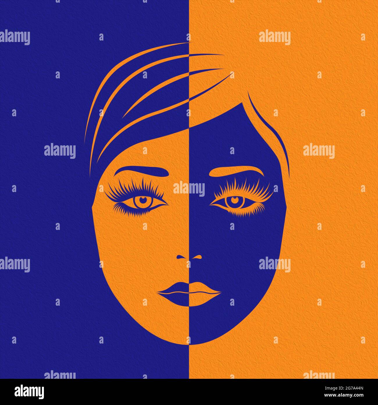 Abstract beautiful woman's face split in negative and positive space ...