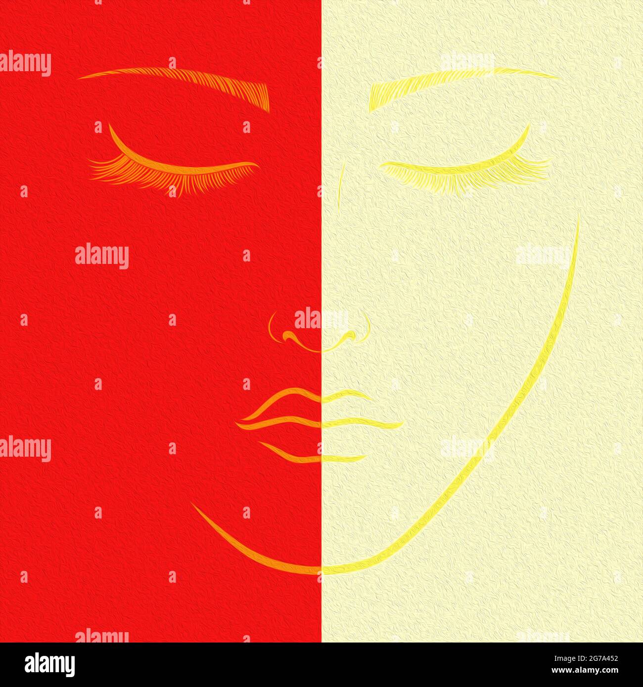 Abstract of charming woman's face with closed eyes split in negative ...