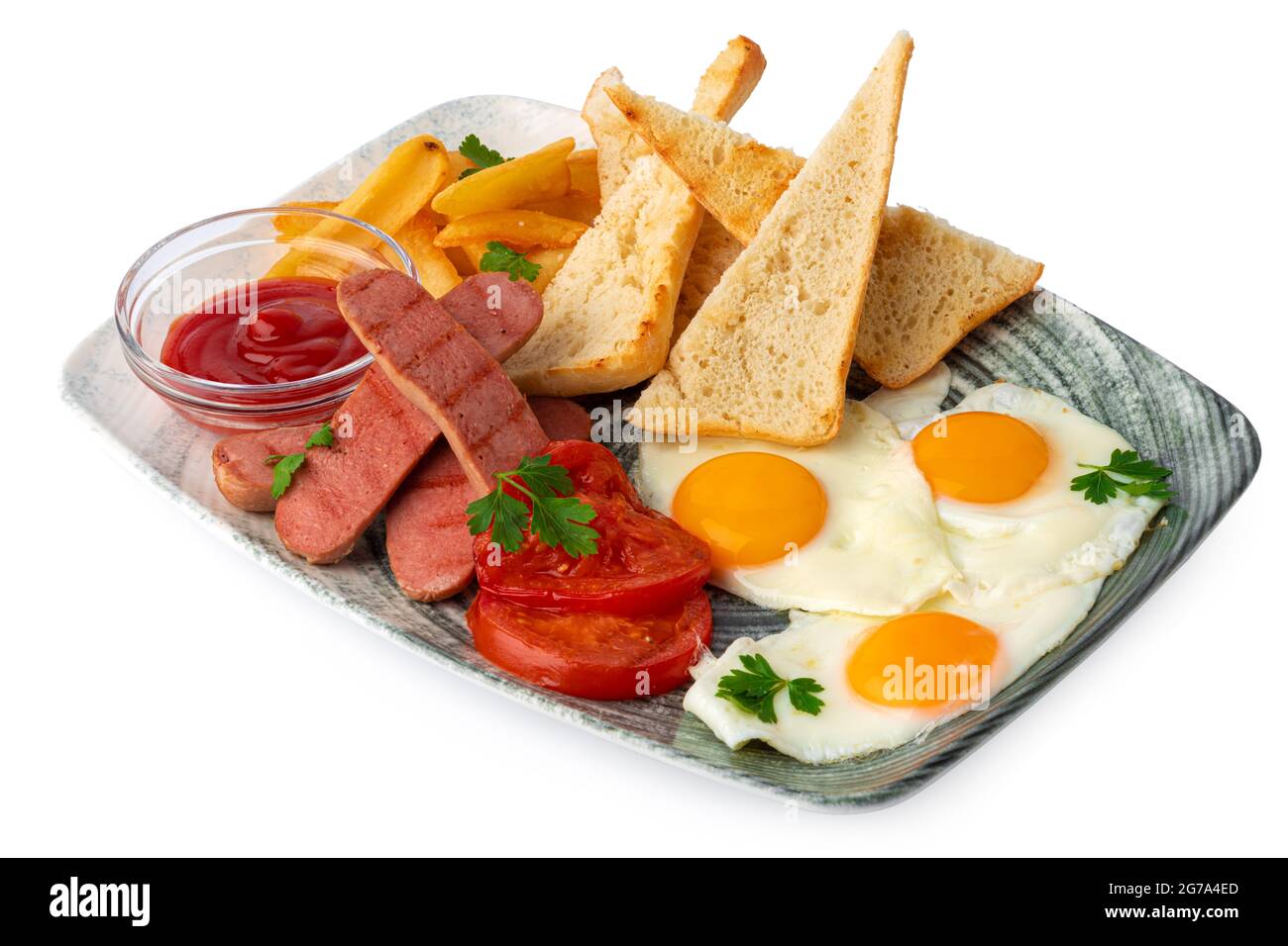 English breakfast plate isolated on white background Stock Photo - Alamy