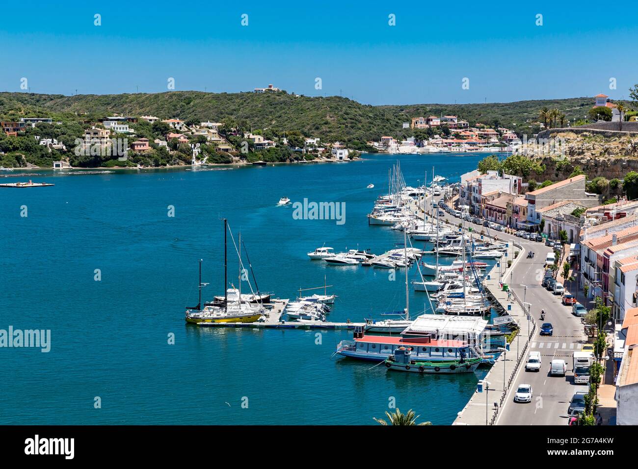 View from Mirador de la Miranda to the harbor, Port de Maó, second ...