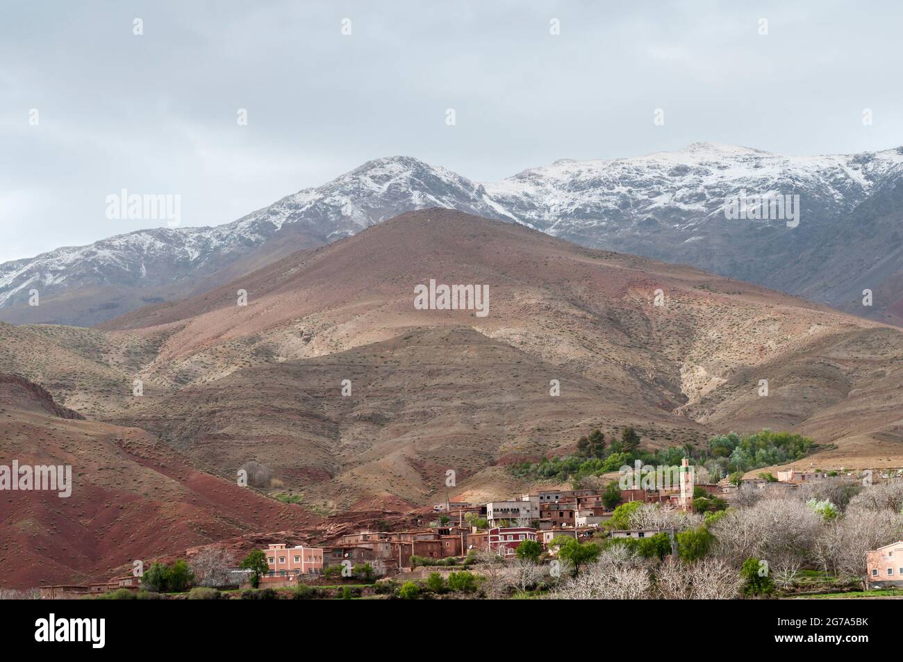 Snow capped mountains in the Atlas Mountains in the south of Morocco ...