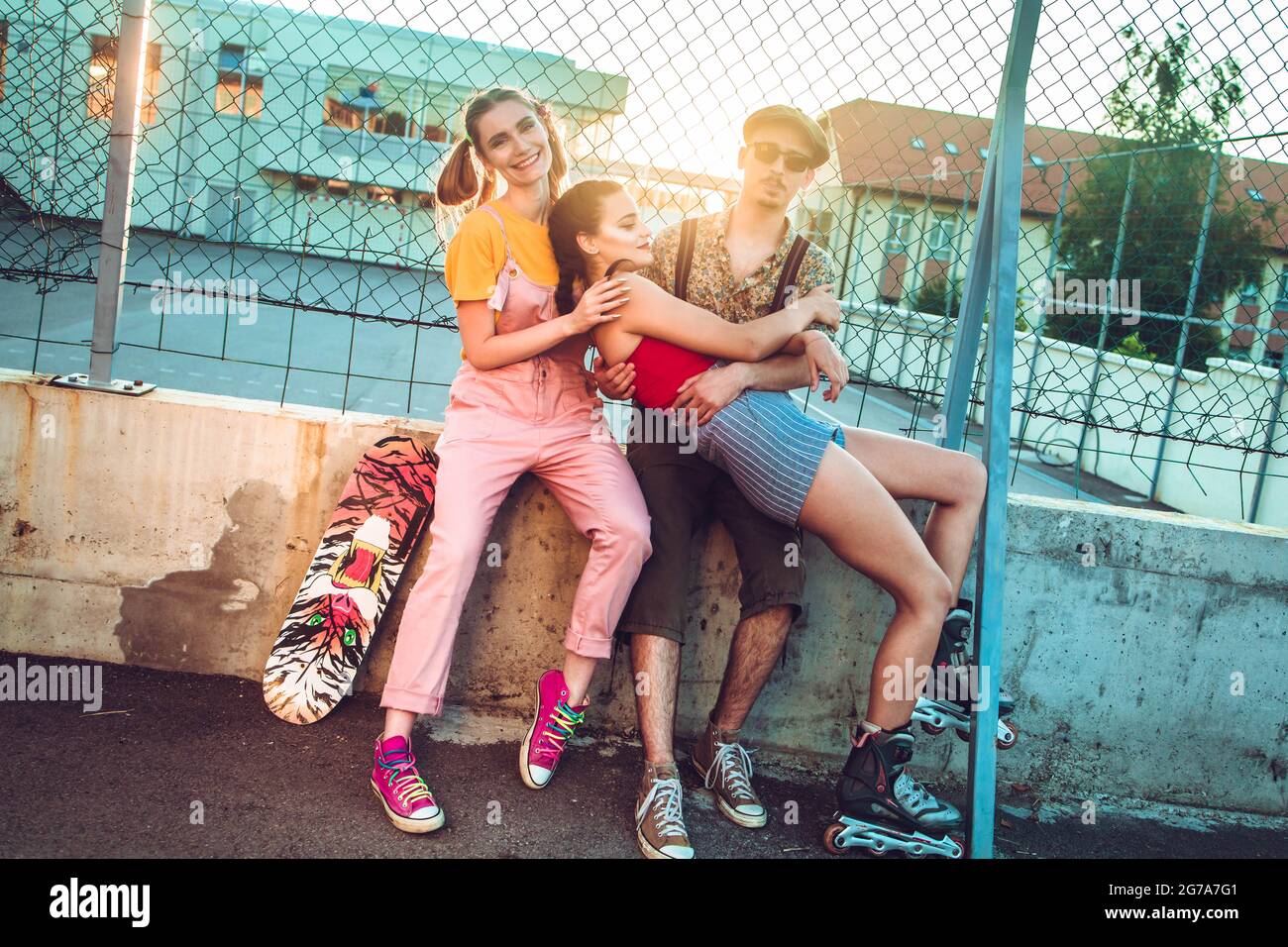 Outdoors photo of group of friends having fun together Stock Photo - Alamy