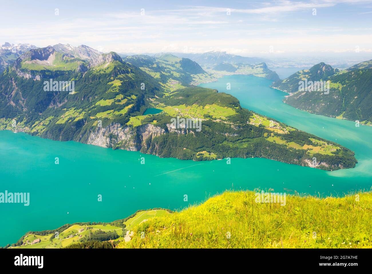 Lake Lucerne and the Swiss alps. Panoramic mountain view from ...