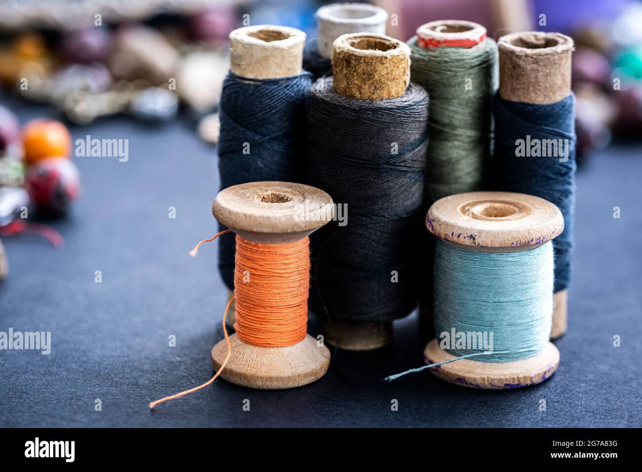 Different color thread spools Stock Photo - Alamy