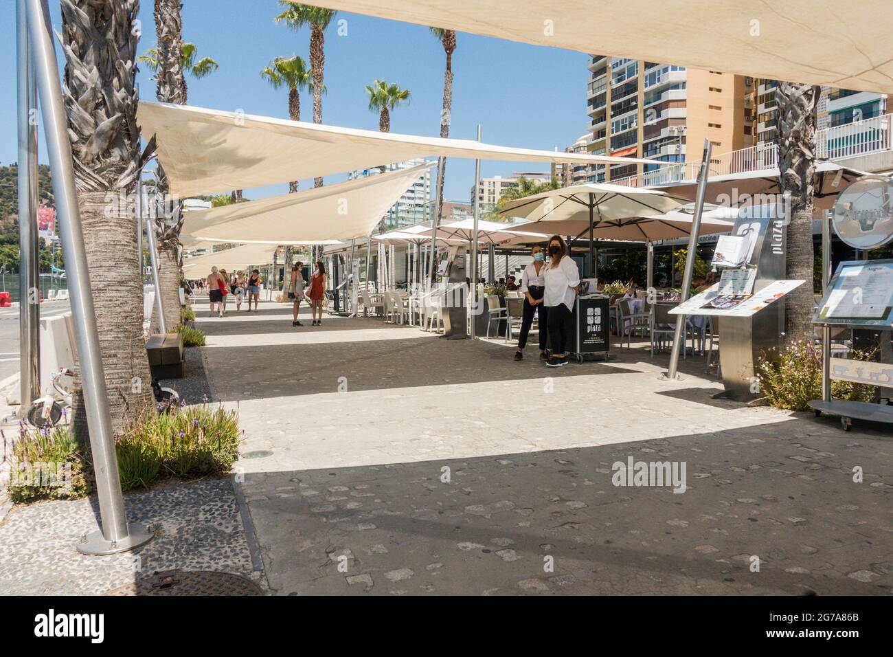 Malaga spain. Muelle uno, waterfront promenade harbour, shopping ...