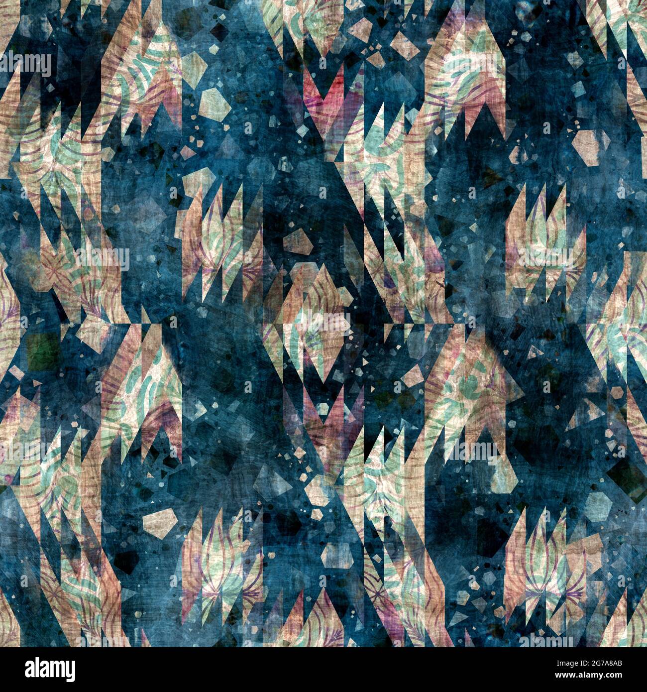 Seamless elegant mixed media pattern in navy, blue, pink, and cream ...