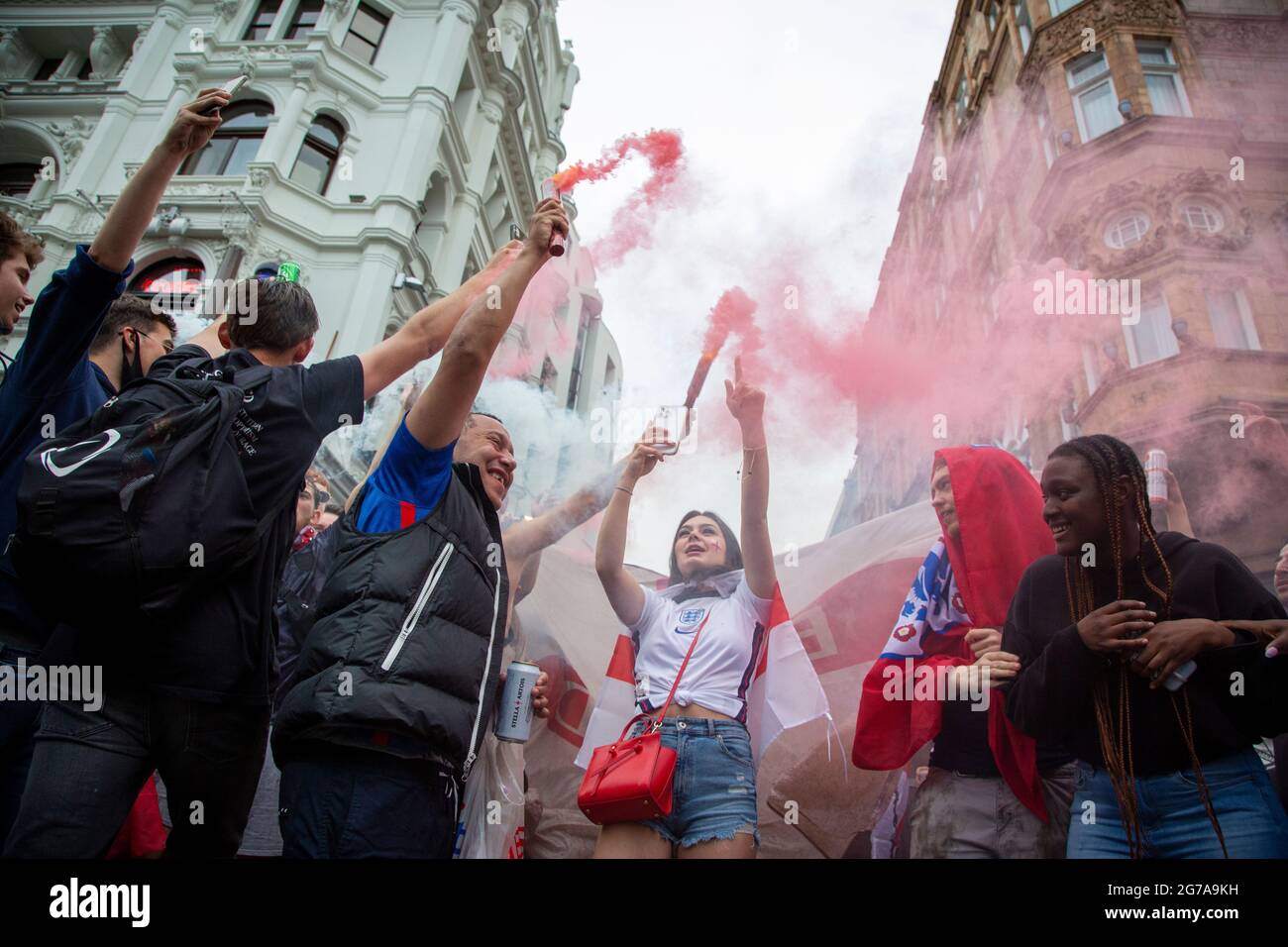England Fans holding smoke flares ahead of the Euro 2020 Final England ...