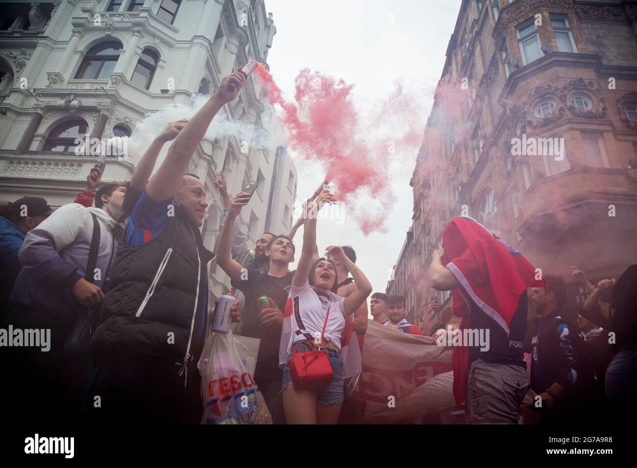 England Fans holding smoke flares ahead of the Euro 2020 Final England ...