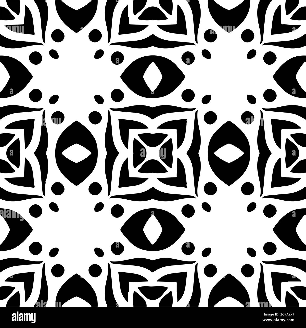 Seamless vector pattern in geometric ornamental style. Black and white ...