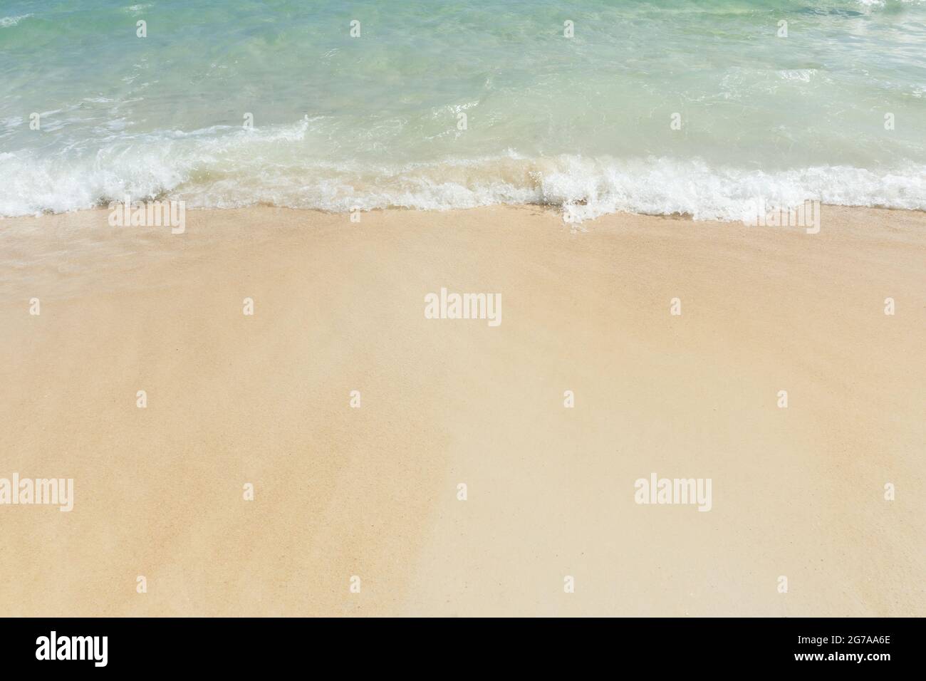 Soft wave of sea on empty sandy beach Background with copy space Stock ...