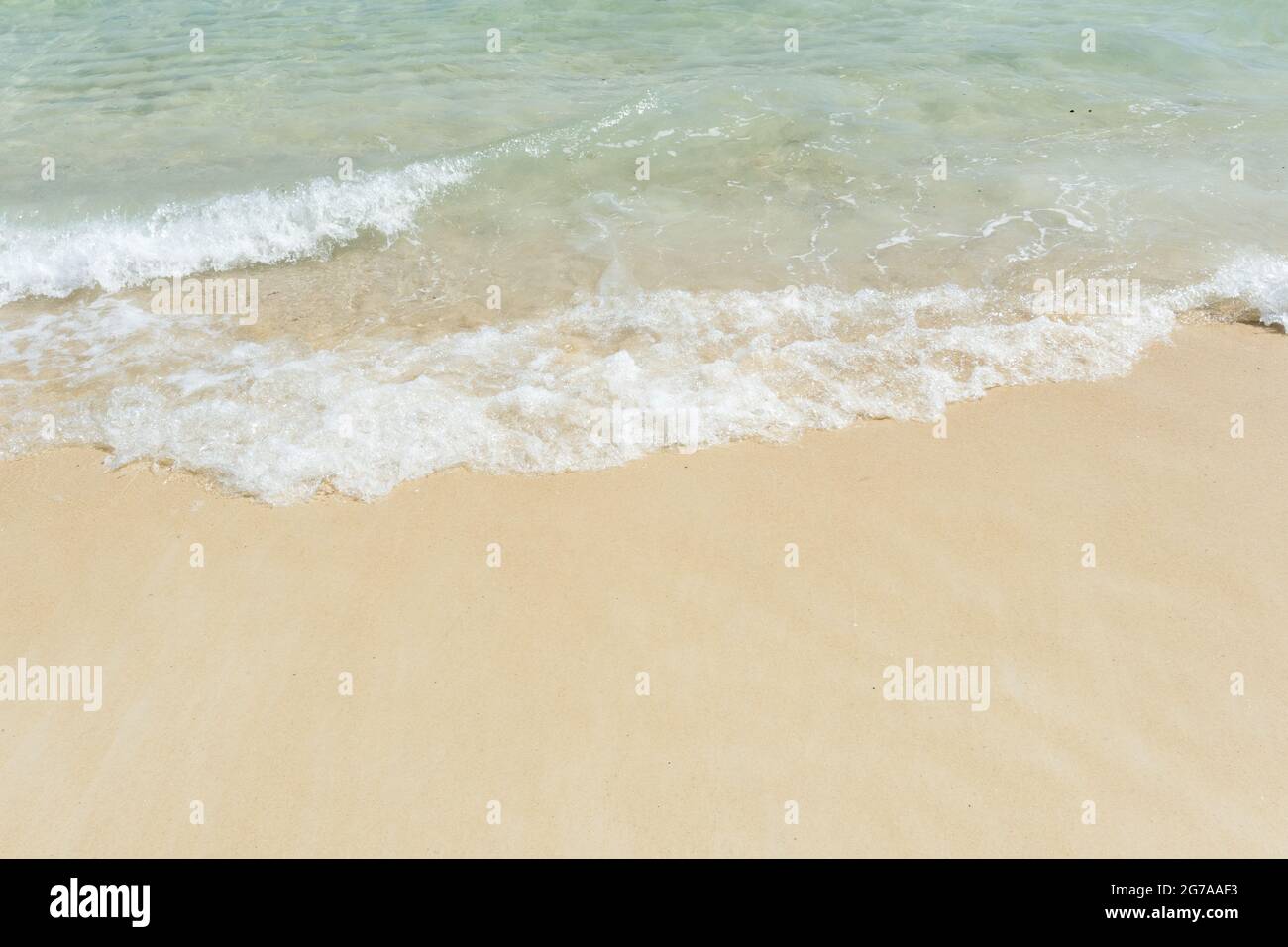 Soft wave of sea on empty sandy beach Background with copy space Stock ...
