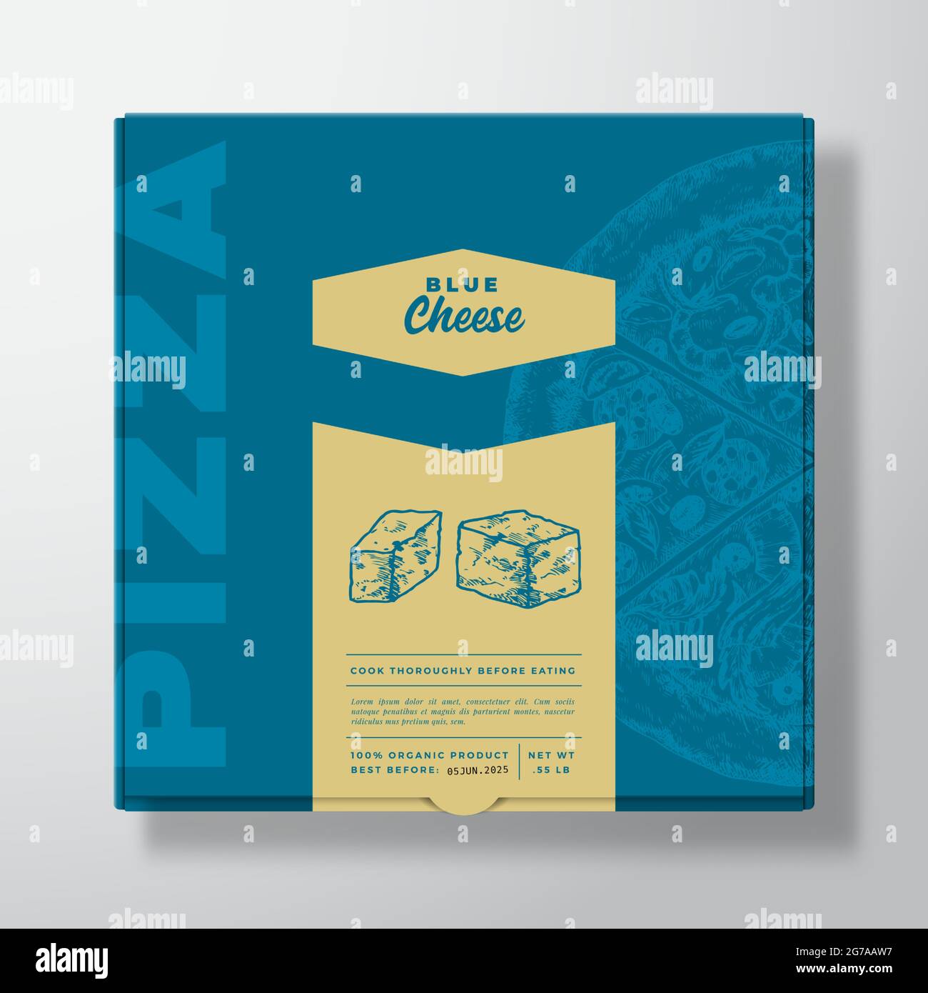 Pizza with Blue Cheese Realistic Cardboard Box Mockup. Abstract Vector ...