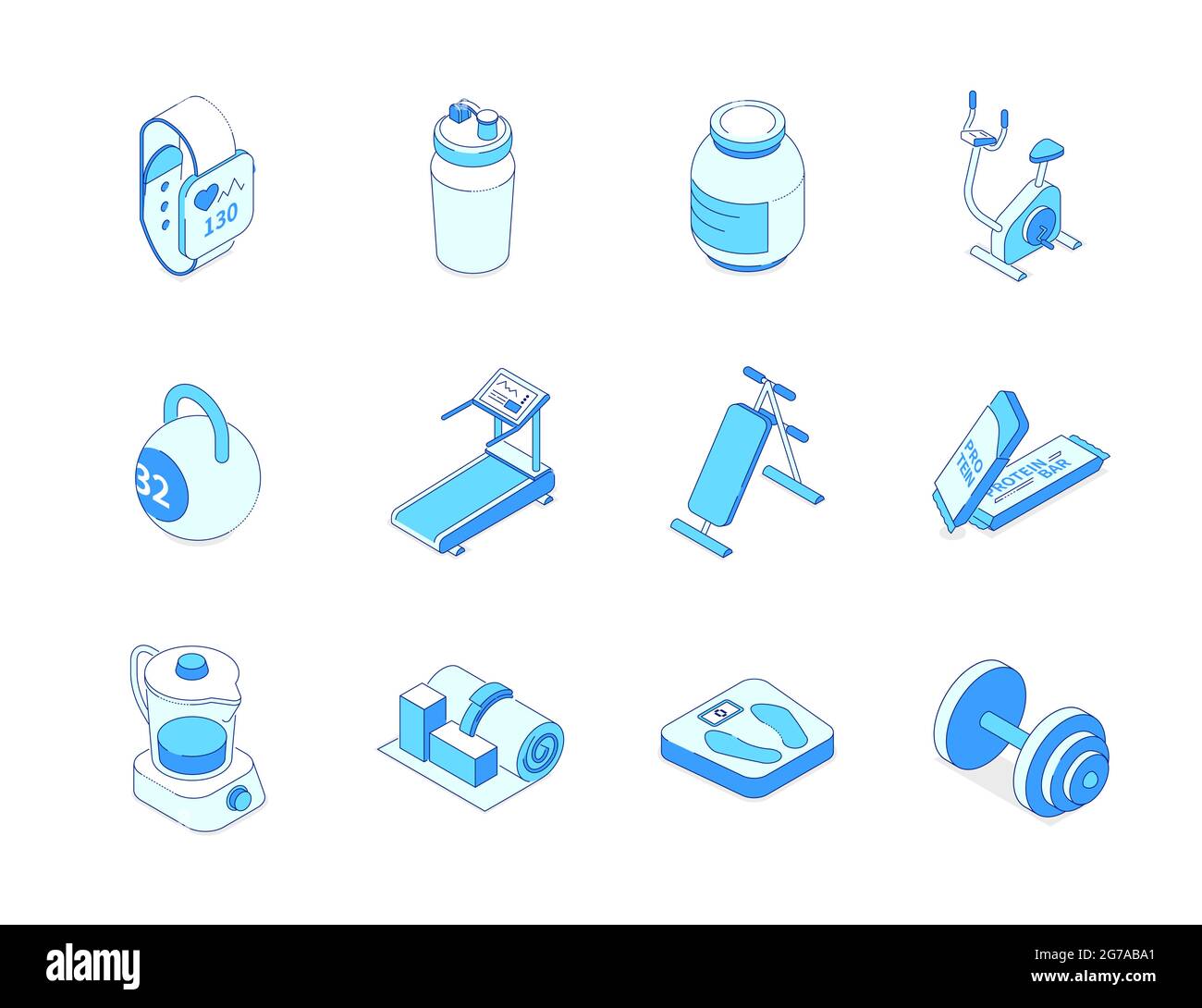 Sport and fitness - modern isometric icons set on white background ...