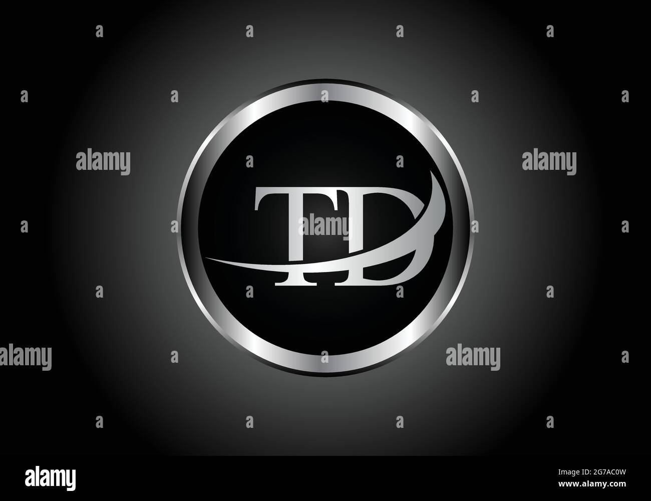 silver letter TD metal combination alphabet logo icon design with grey ...
