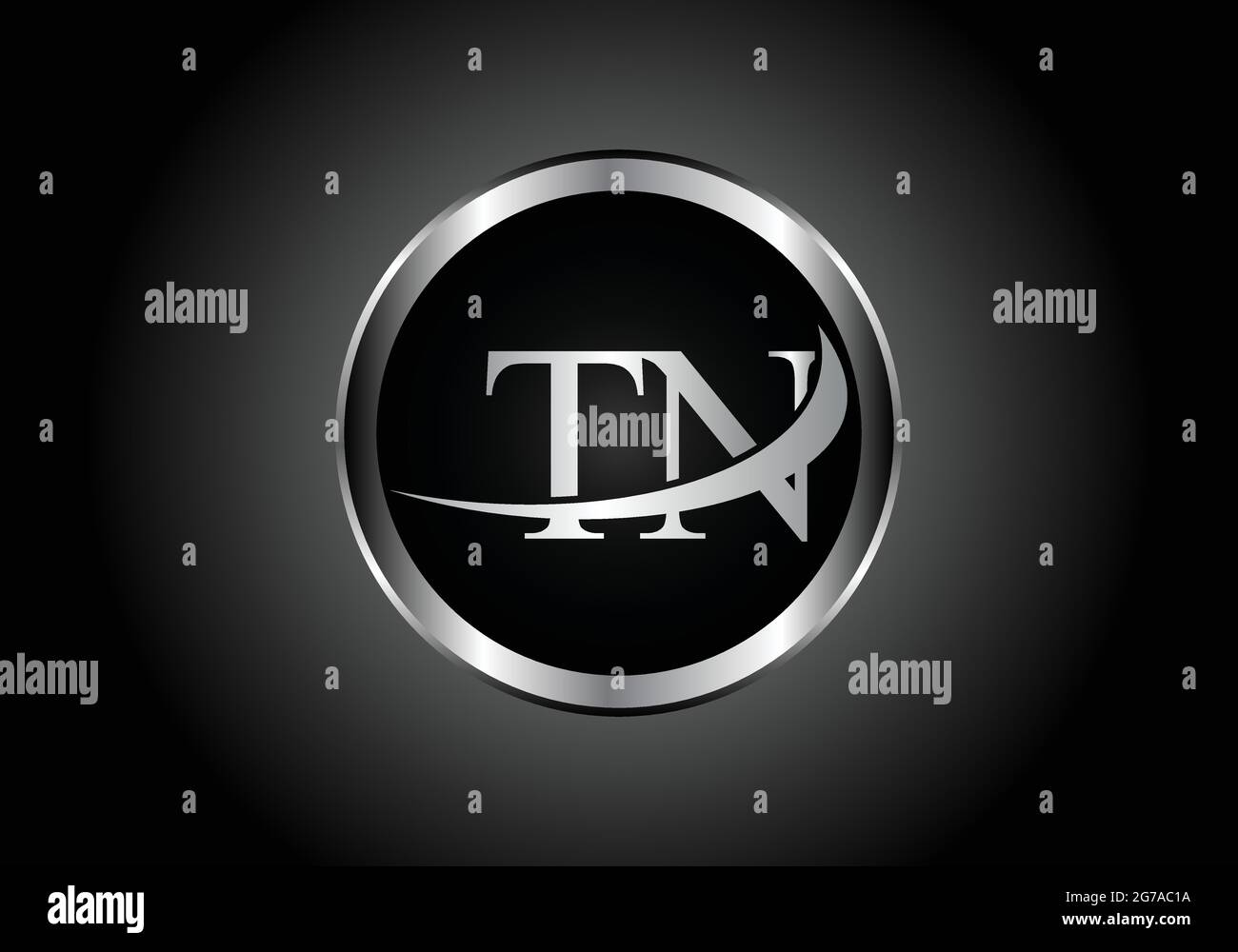 silver letter TN metal combination alphabet logo icon design with grey ...