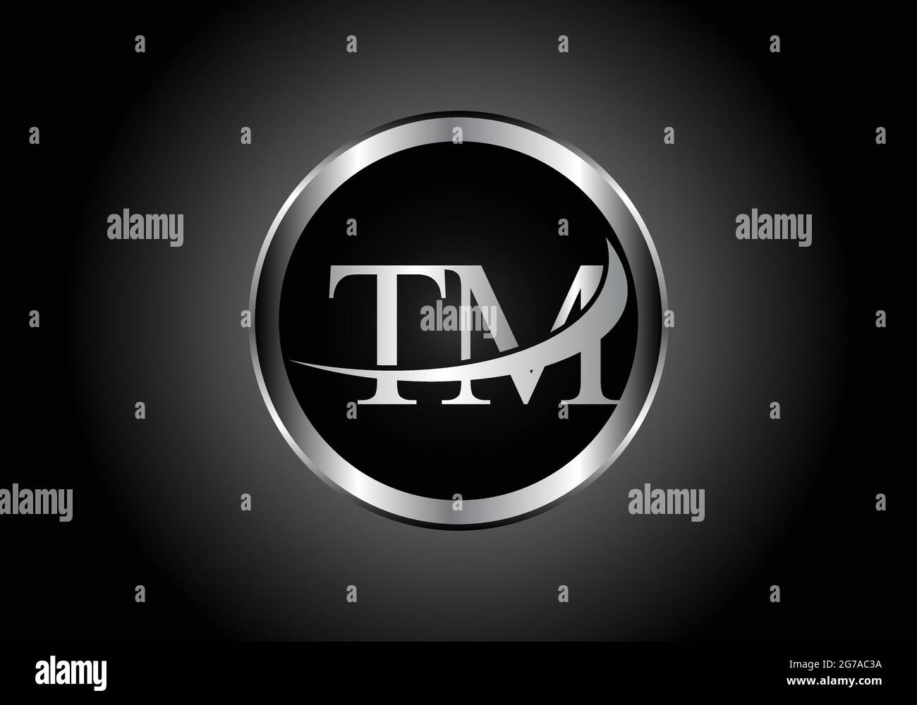 silver letter TM metal combination alphabet logo icon design with grey ...