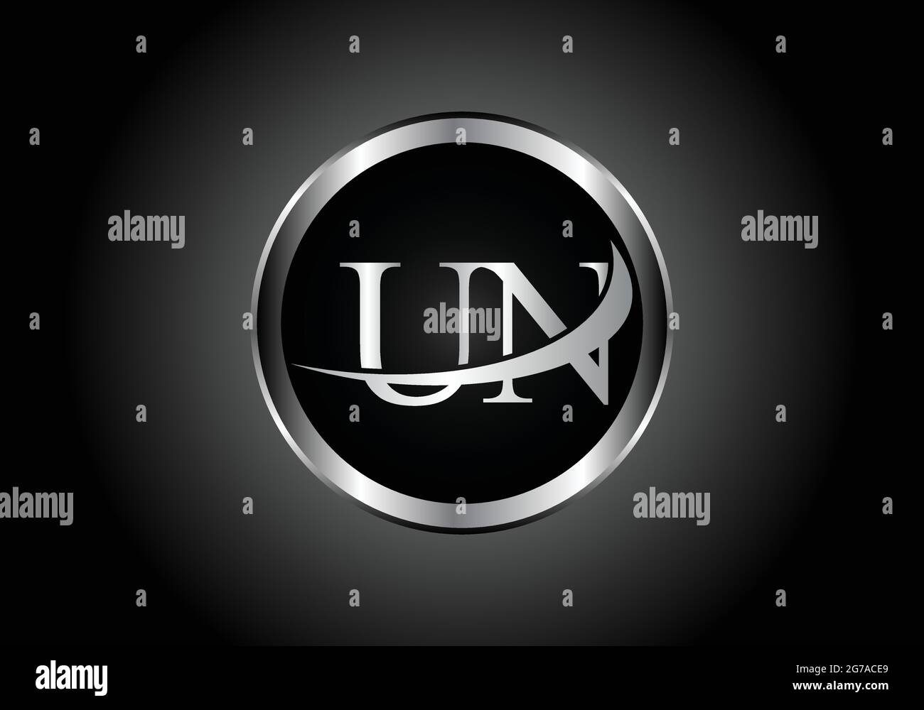 silver letter UN metal combination alphabet logo icon design with grey ...