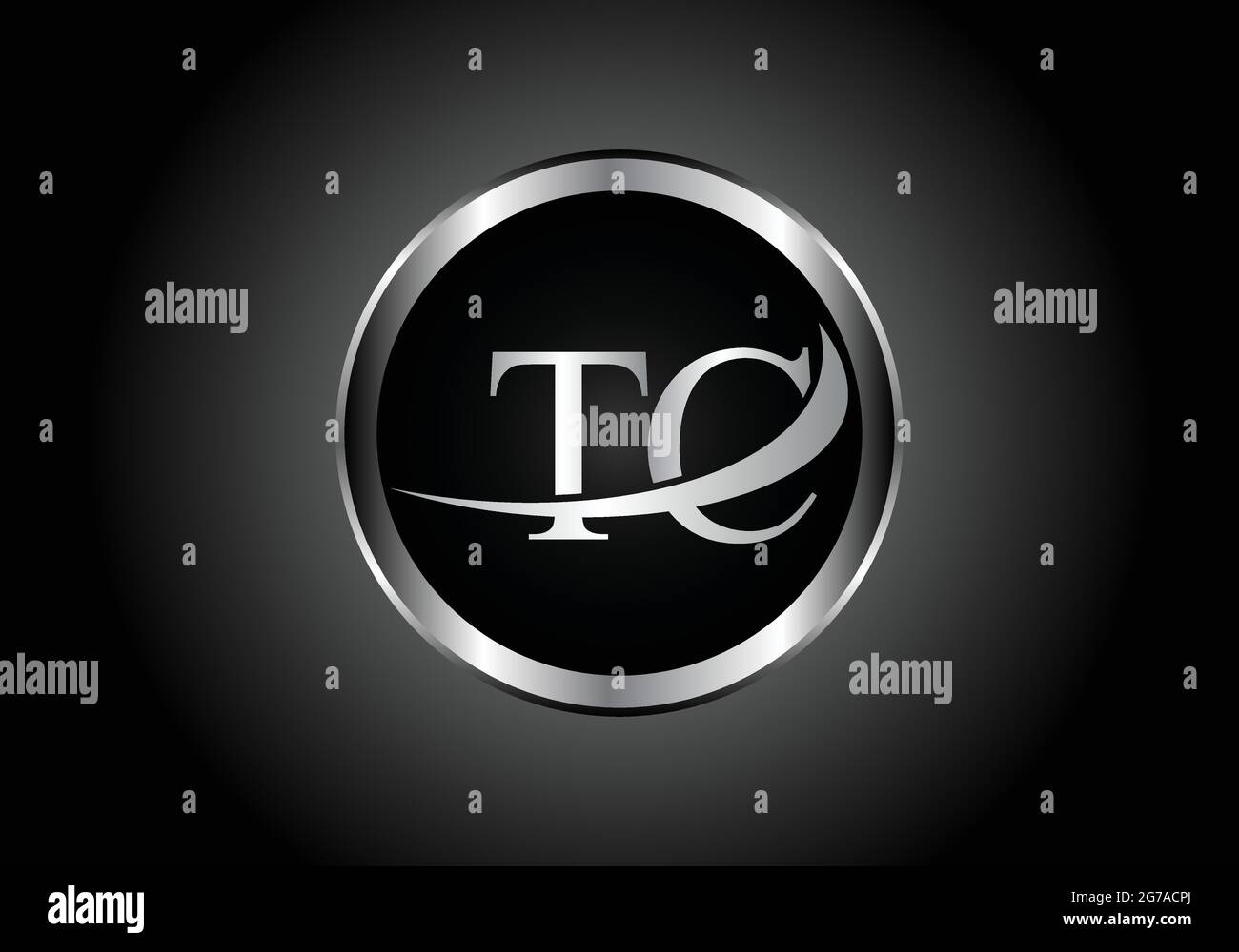 silver letter TC metal combination alphabet logo icon design with grey ...