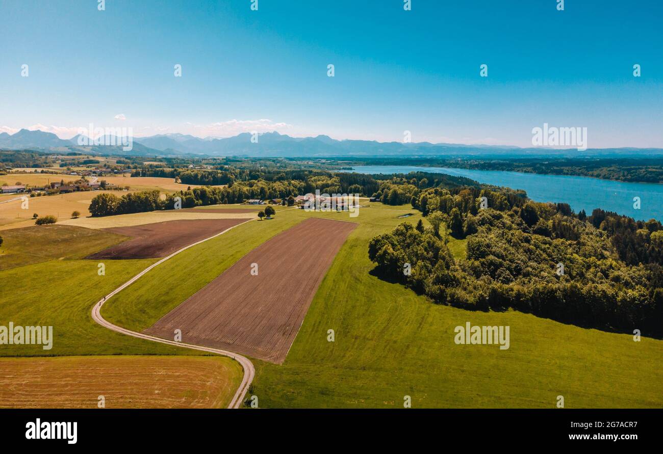 Europe, Germany, Bavaria, Alps, Chiemgau, Simssee, Countryside ...