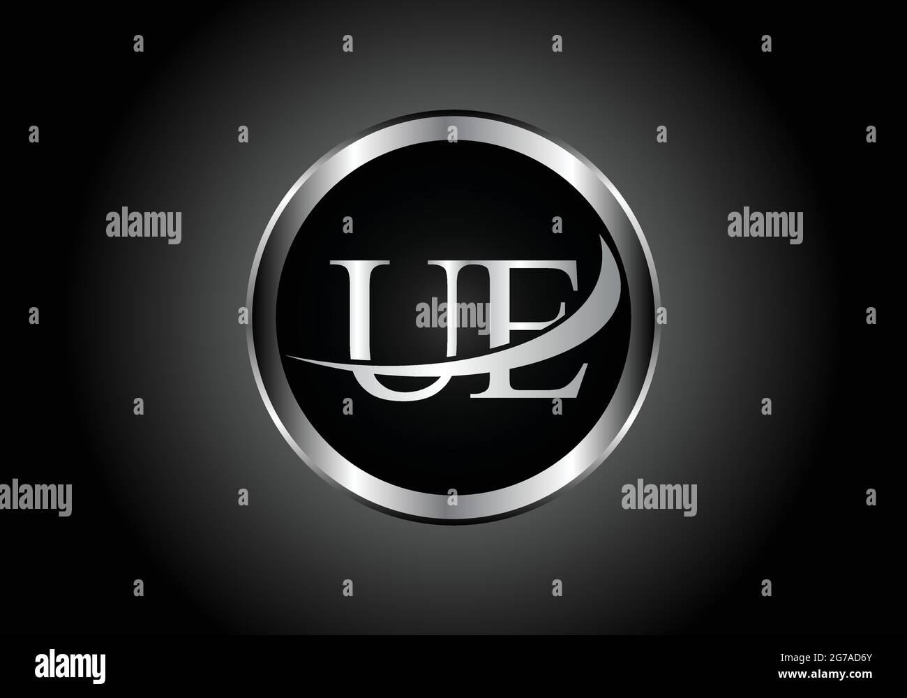 silver letter UE metal combination alphabet logo icon design with grey ...