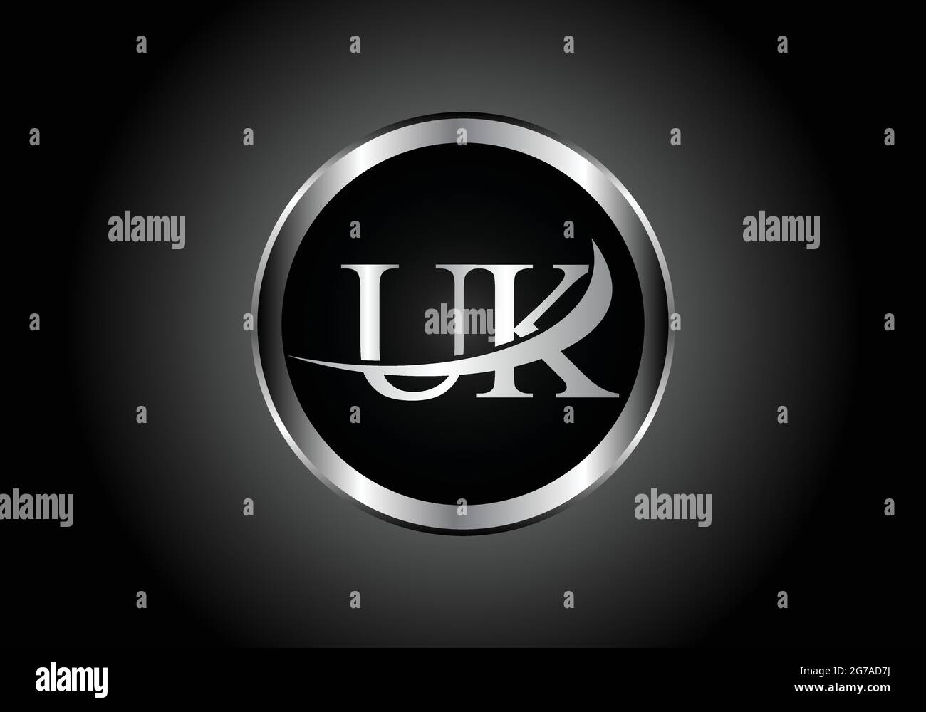 silver letter UK metal combination alphabet logo icon design with grey ...