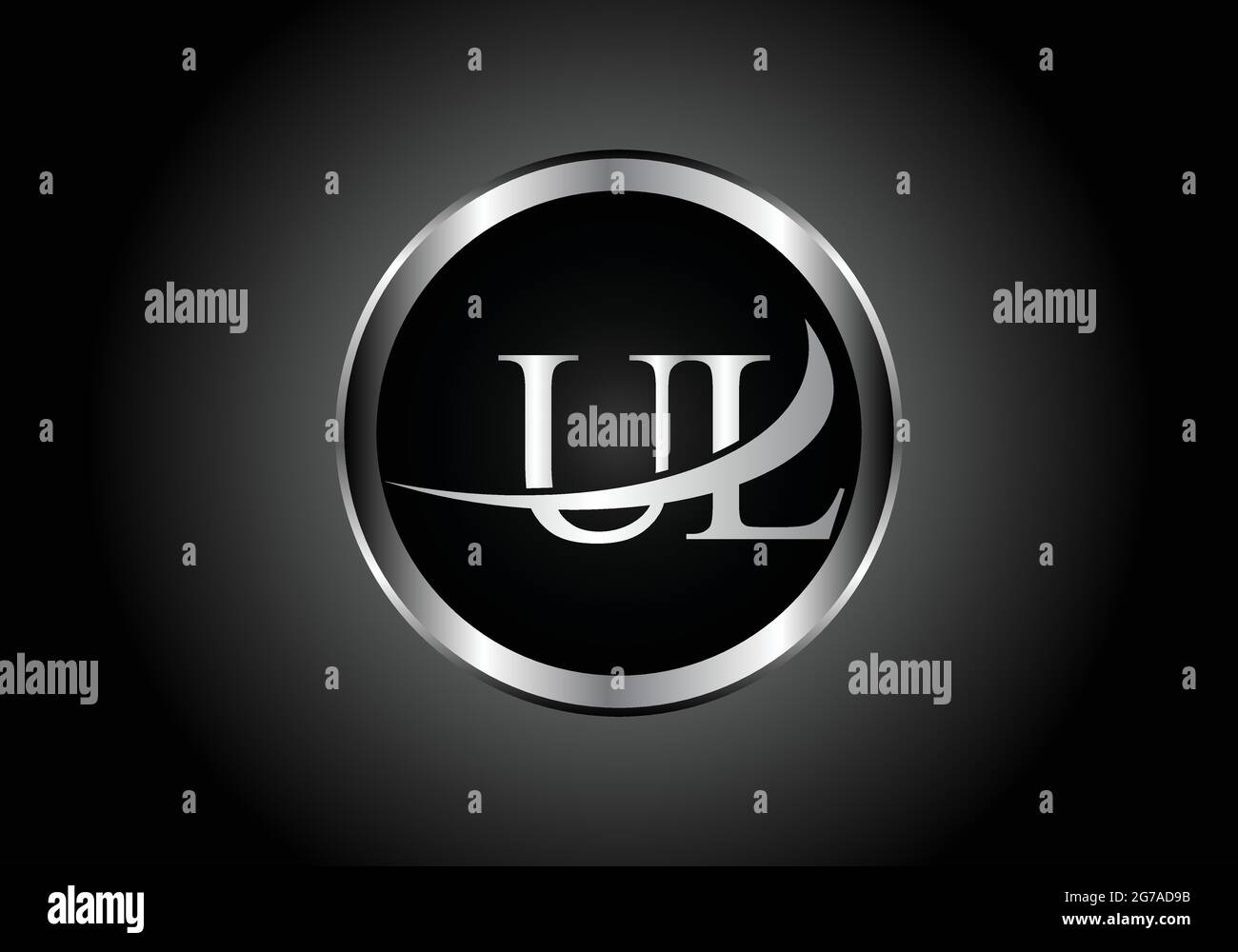 silver letter UL metal combination alphabet logo icon design with grey ...