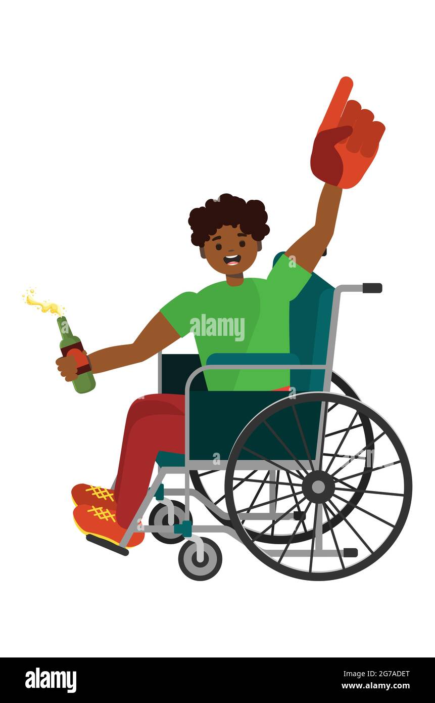 Cartoon afro american soccer or football fan in wheelchair illustration ...