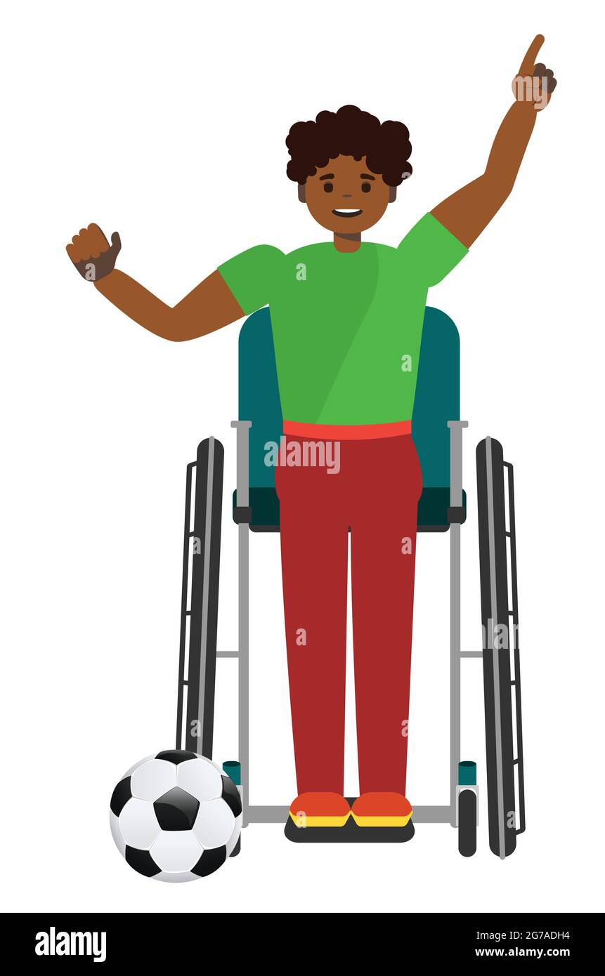 Cartoon afro american soccer or football fan in wheelchair illustration ...