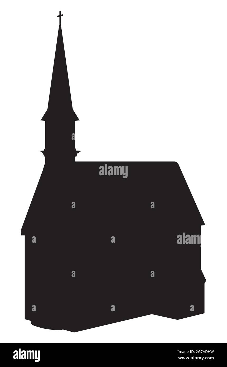 Black silhouette of an ancient catholic church illustration Stock ...