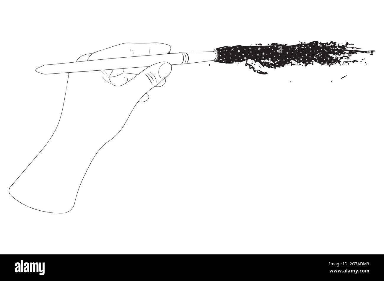 Human hand with paintbrush painting starry space design Stock Vector ...