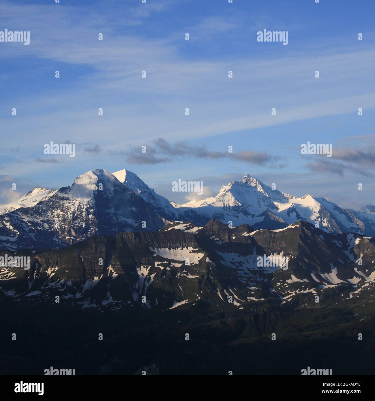 Famous mountain range Eiger, Monch and Jungfrau. View from Mount ...