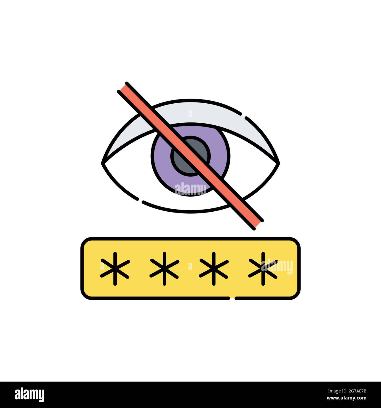 Hide Password Color Line Icon Isolated Vector Element Outline