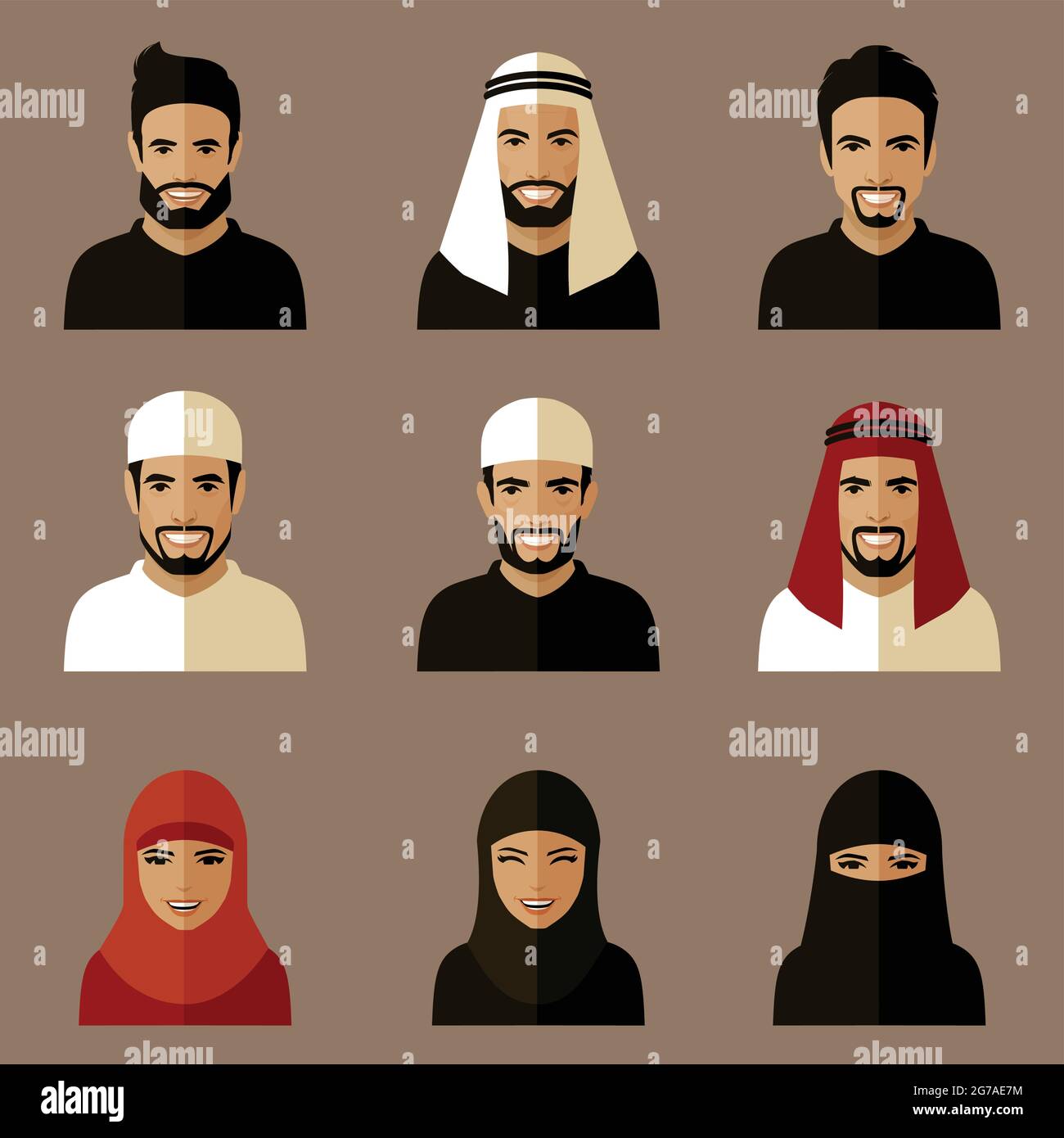 set of flat muslim avatars, vector arab people team, saudi characters ...