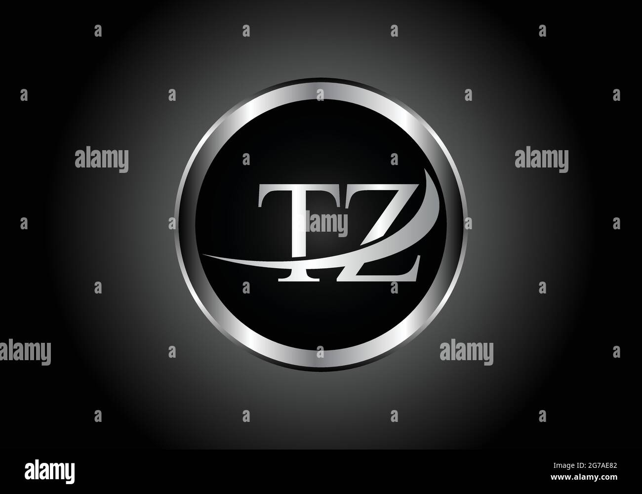 silver letter TZ metal combination alphabet logo icon design with grey ...