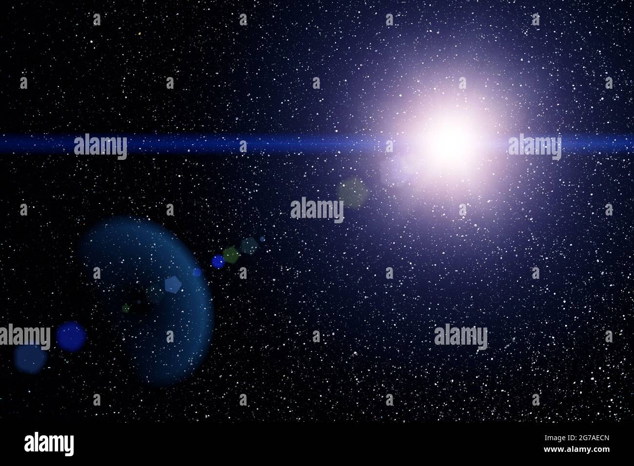 Bright light from a star in outer space,deep space, open space, far ...