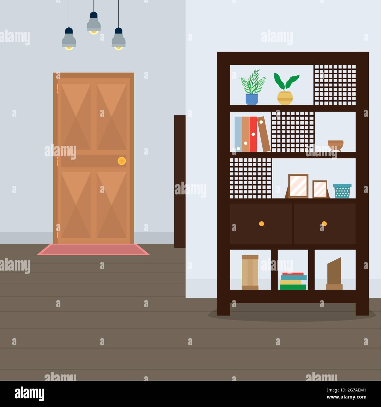 house hallway illustration with bookshelf Stock Vector Image & Art - Alamy