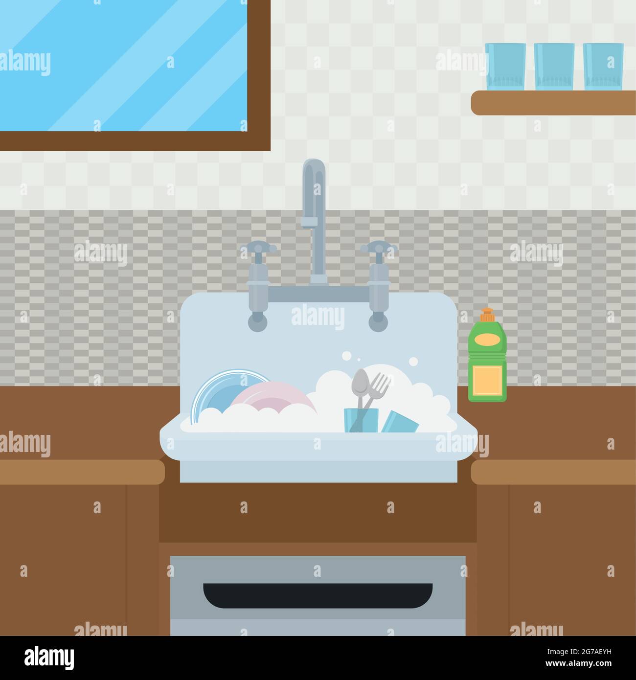 Dishes in kitchen sink Stock Vector Images - Alamy