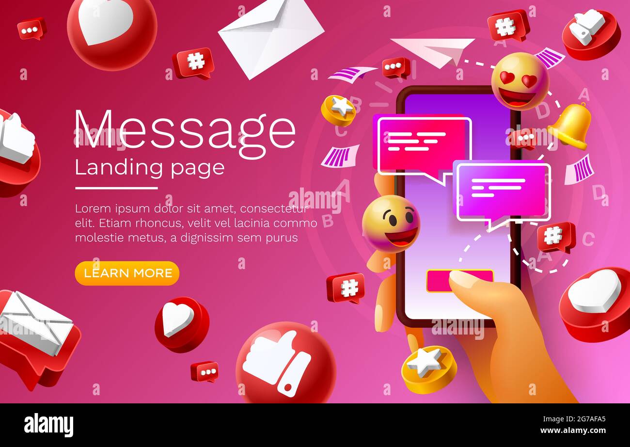 Message with many icons, chat for communication of people, landing page ...