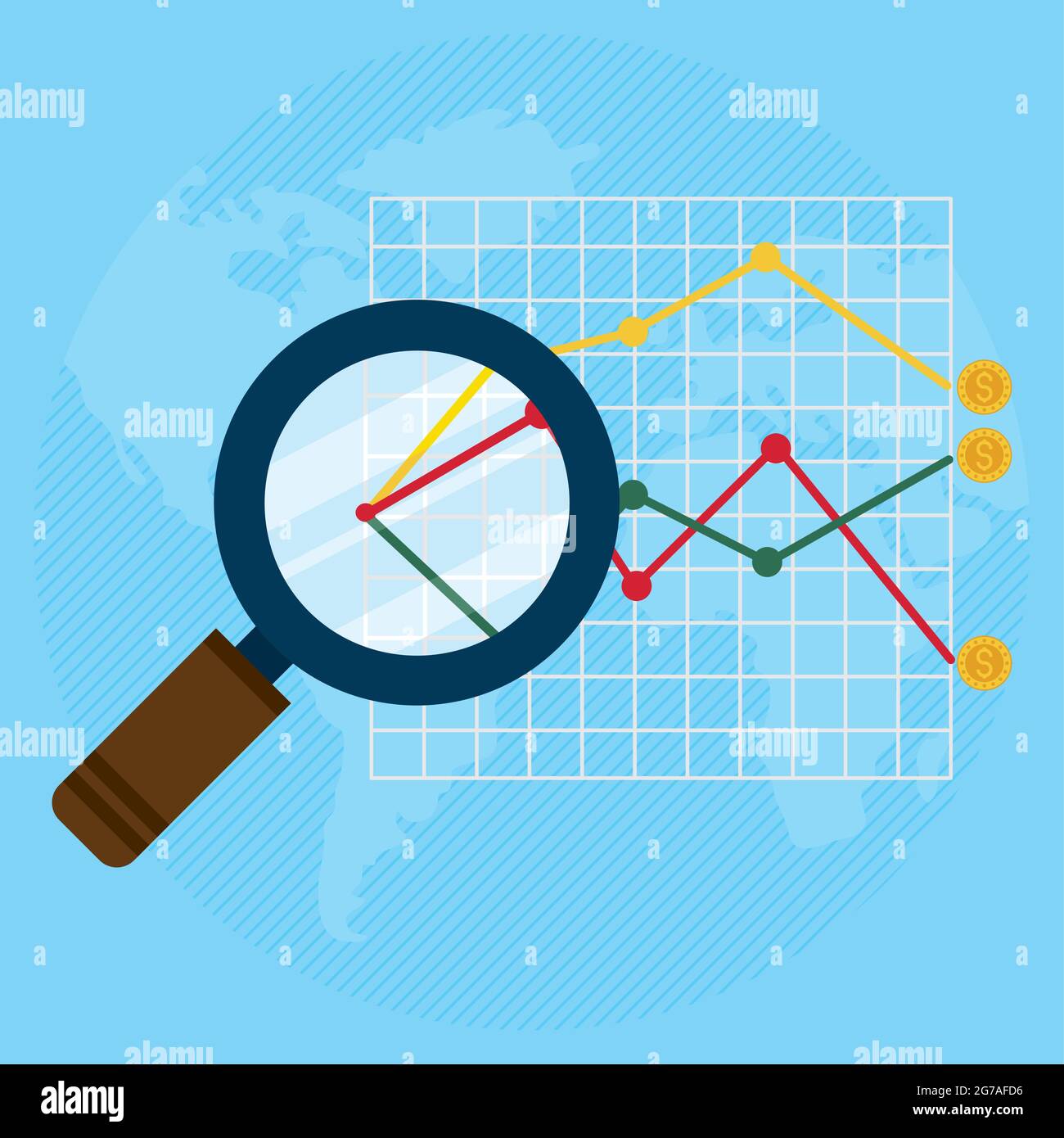 magnifying glass with financial chart Stock Vector Image & Art - Alamy