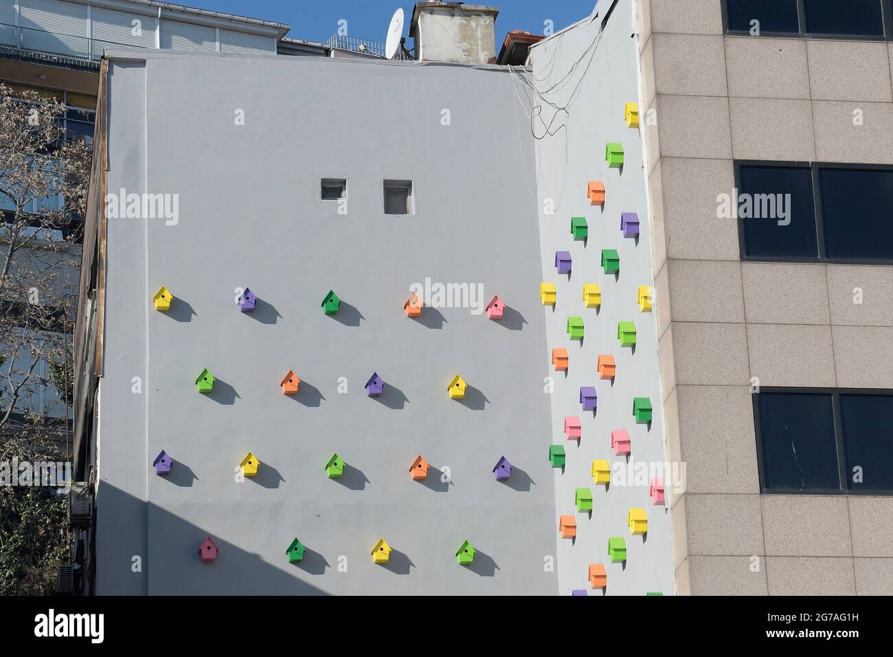 Istanbul, Turkey. House wall with bird houses in Beşiktaş Stock Photo ...
