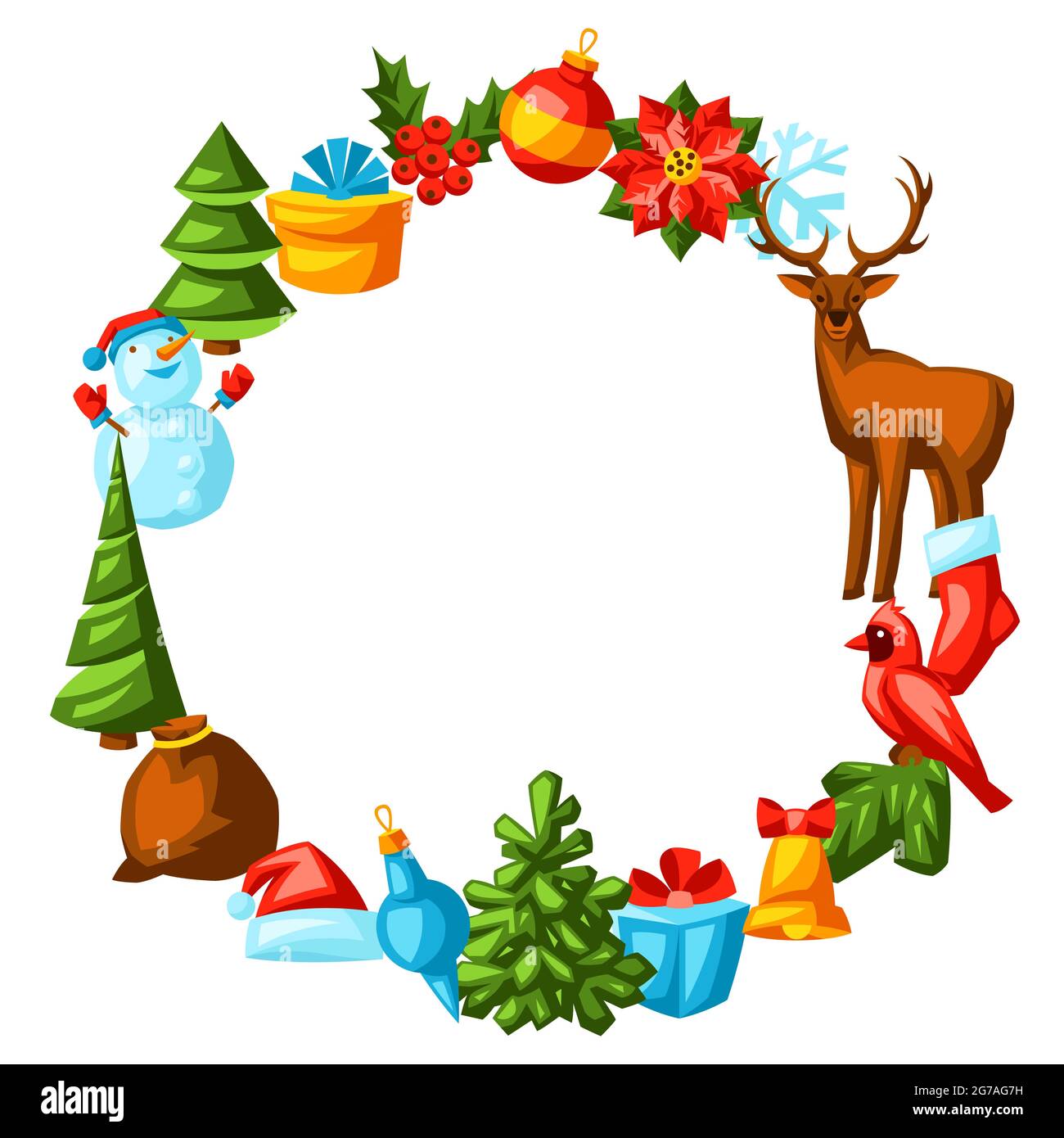 Merry Christmas frame design. Holiday decorations in cartoon style ...