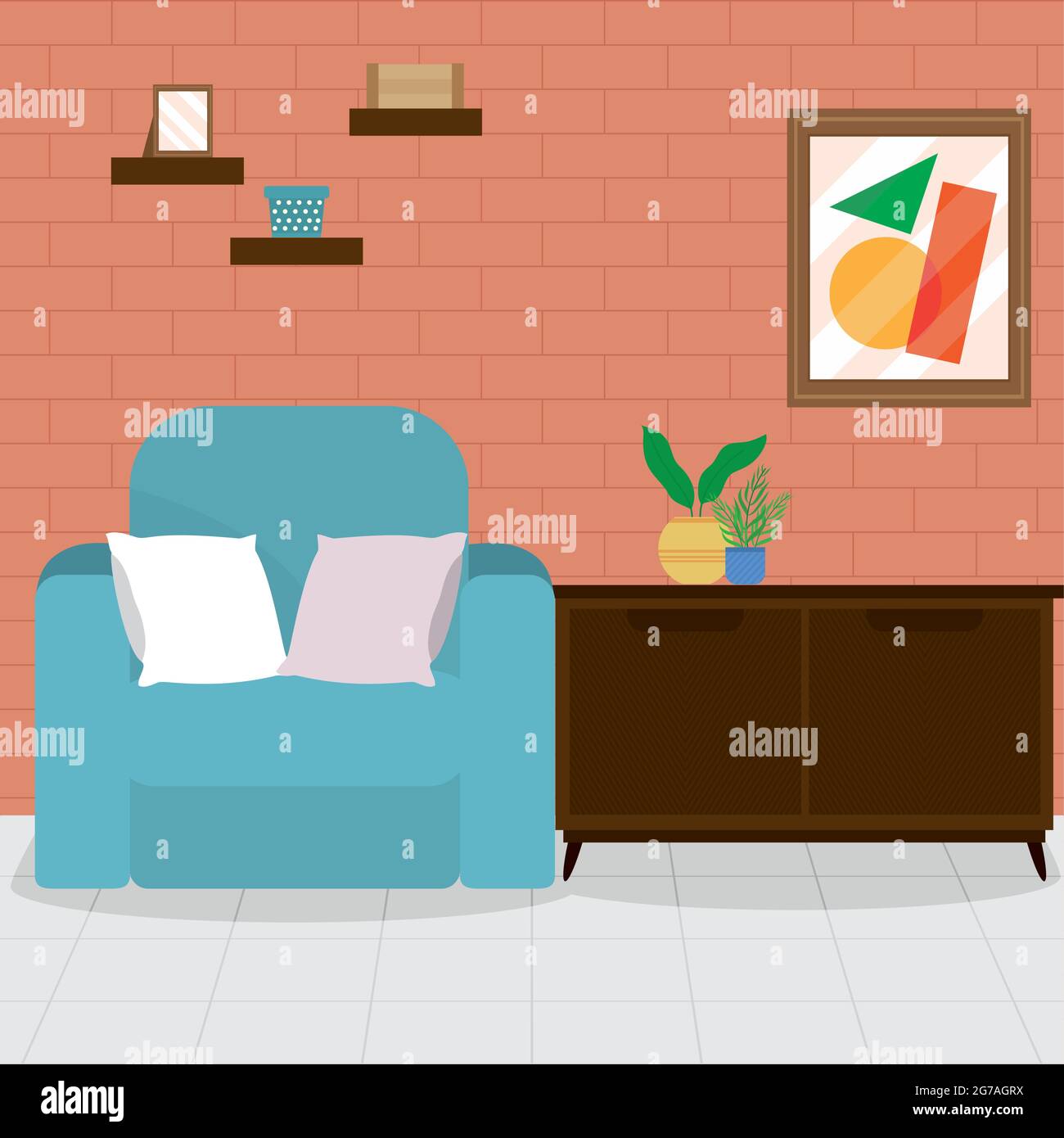 living room illustration with decorative objects Stock Vector Image ...