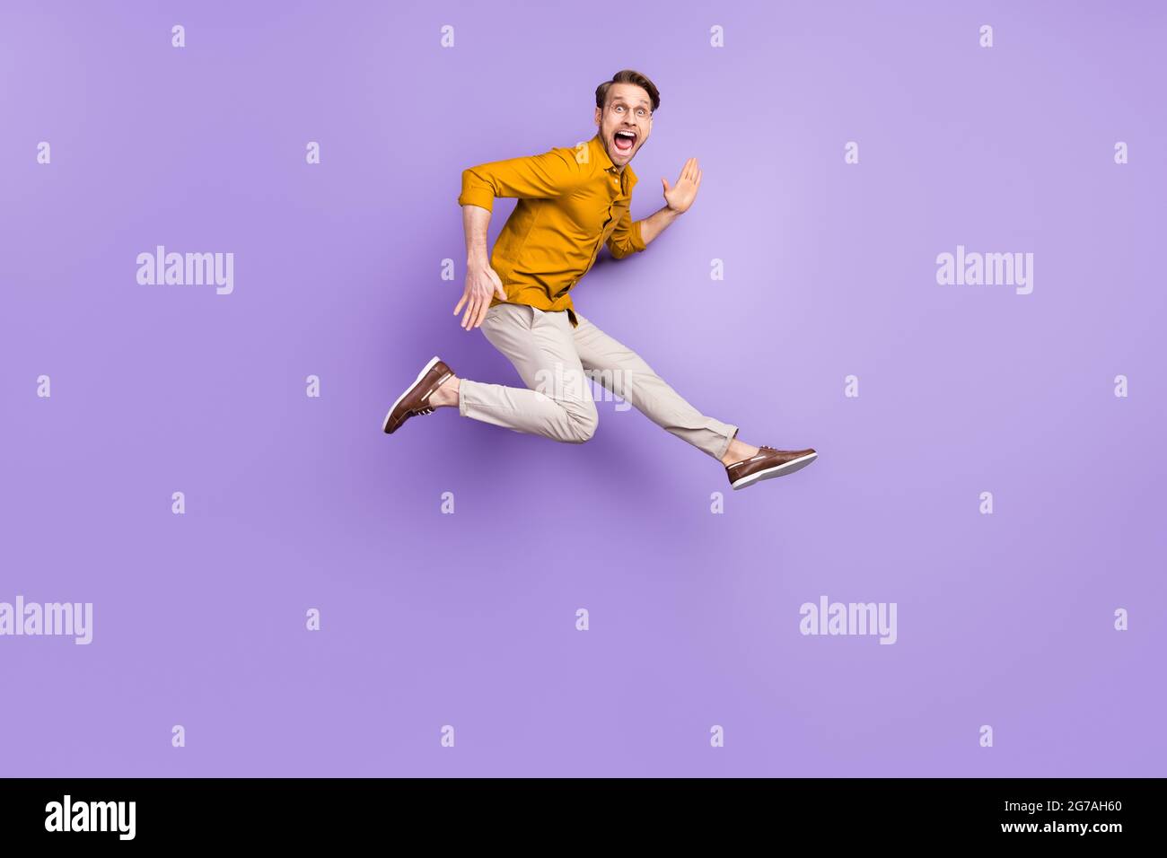 Full length body size view portrait of attractive crazy cheerful guy ...