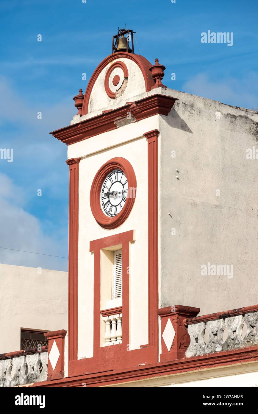Colonial clock tower in old building exterior, Holguin, Cuba, 2016 ...