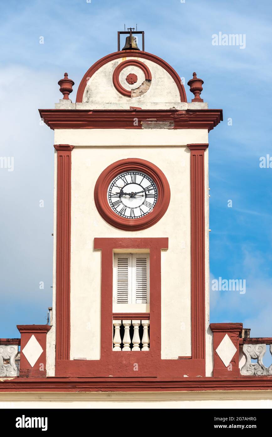 Colonial clock tower in old building exterior, Holguin, Cuba, 2016 ...