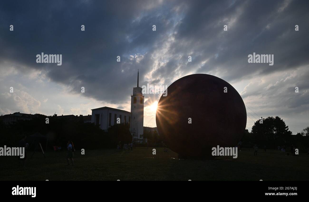 Brno, Czech Republic. 12th July, 2021. A giant inflatable model of the ...