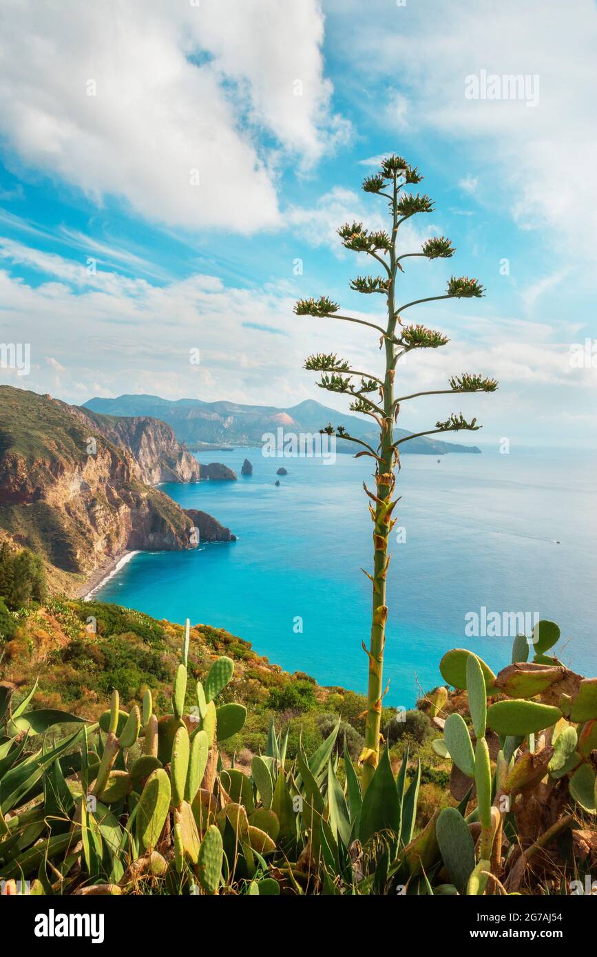 View of Lipari and Vulcano island from Belvedere Quattrocchi, Lipari ...