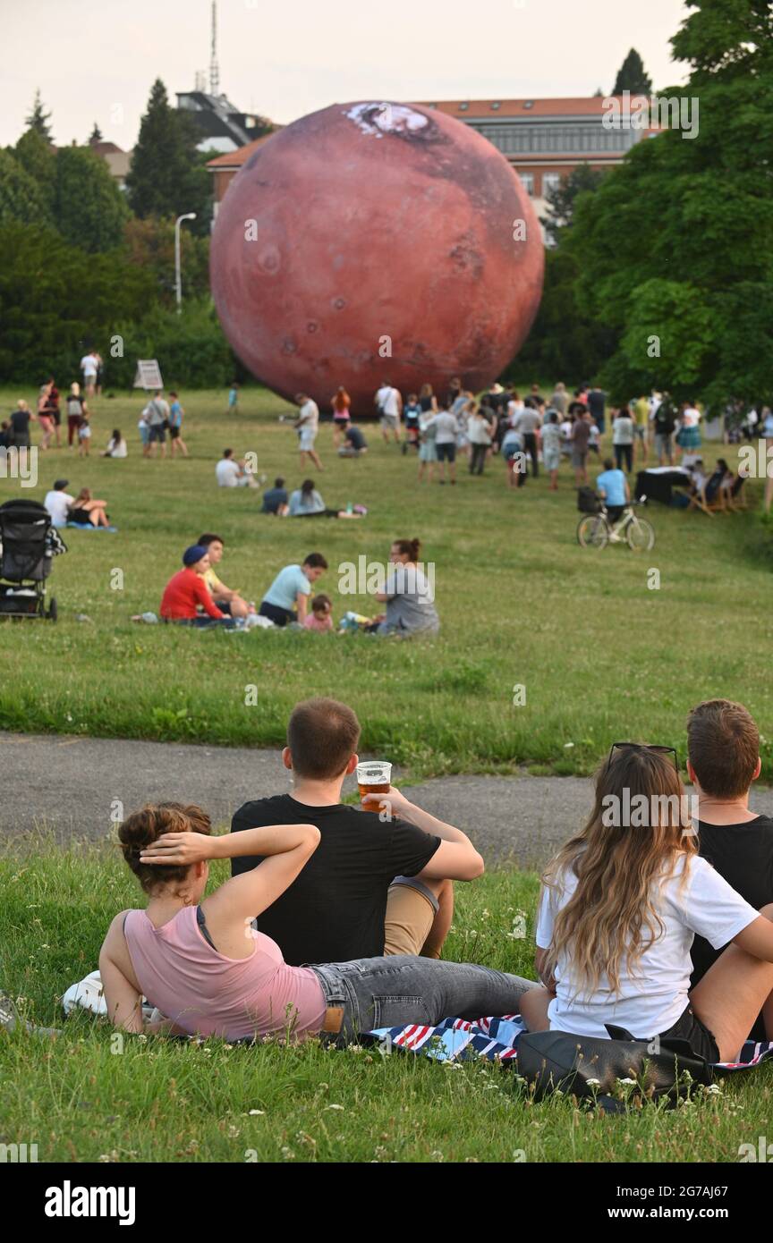 Brno, Czech Republic. 12th July, 2021. A giant inflatable model of the ...